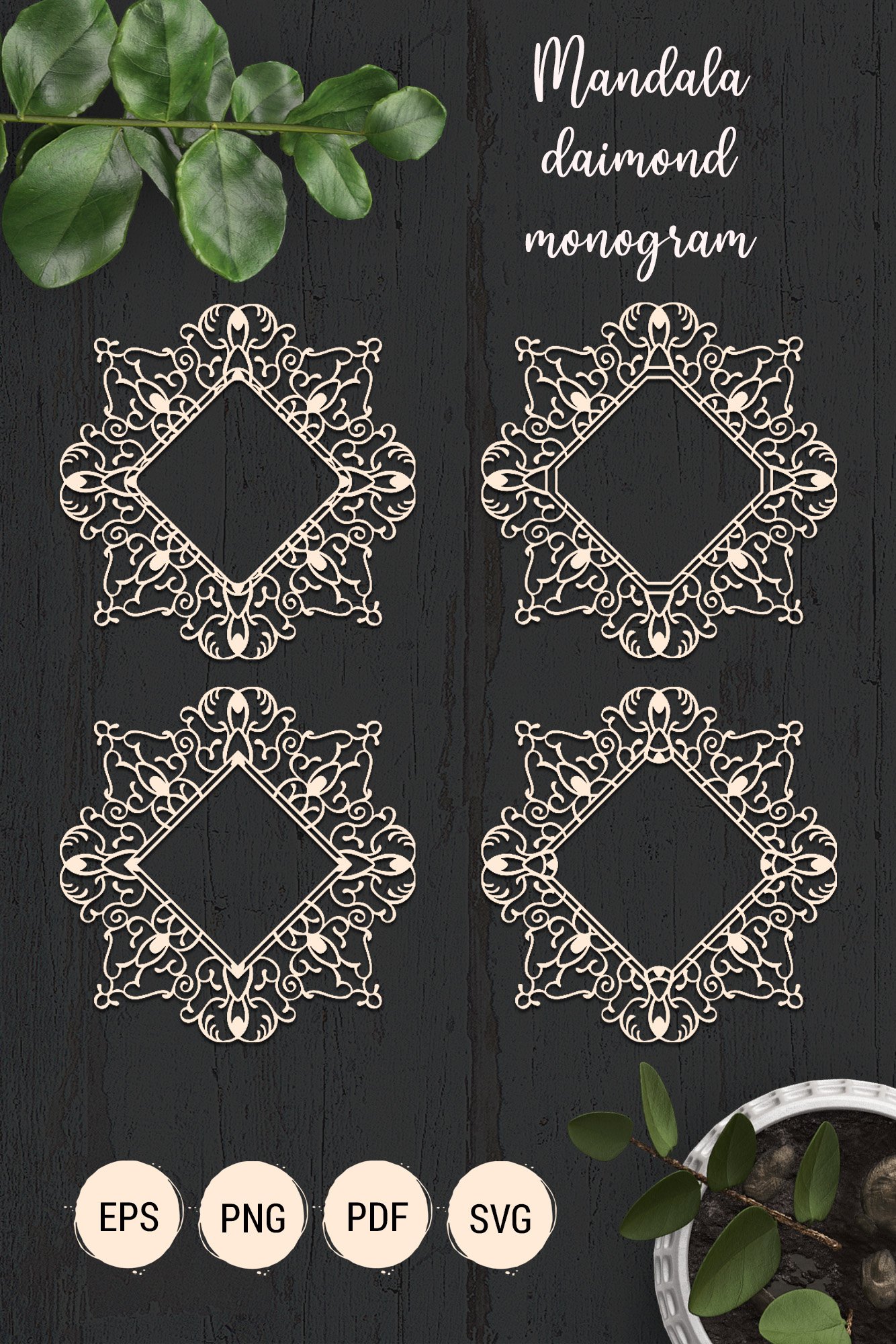 Mandala diamond monogram | Monogram frame SVG v2