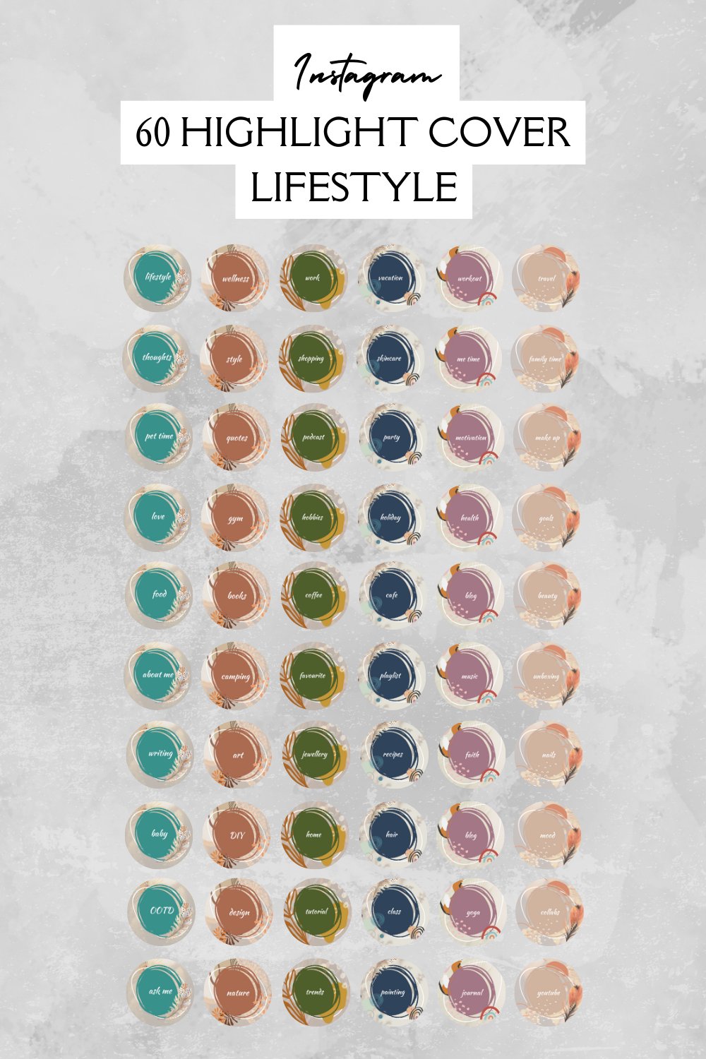 60 Lifestyle IG Highlight Cover Canva Template (1920797)