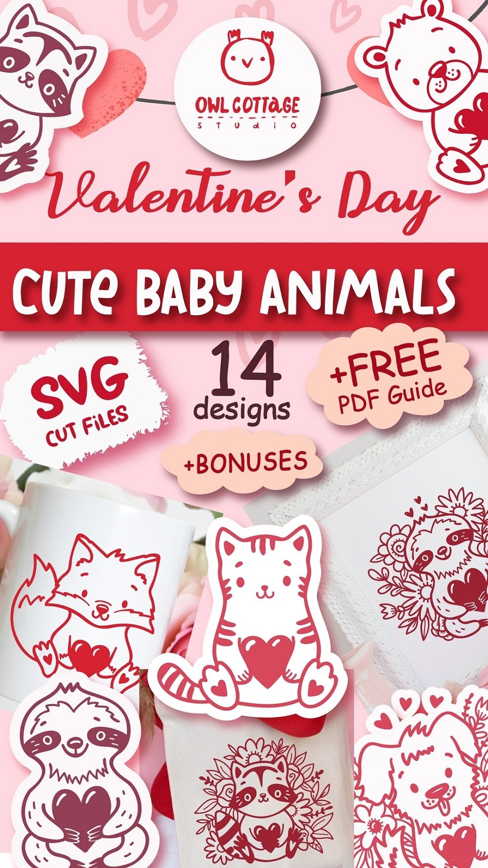Valentine's Day SVG Bundle | Cute Baby Animals Clipart