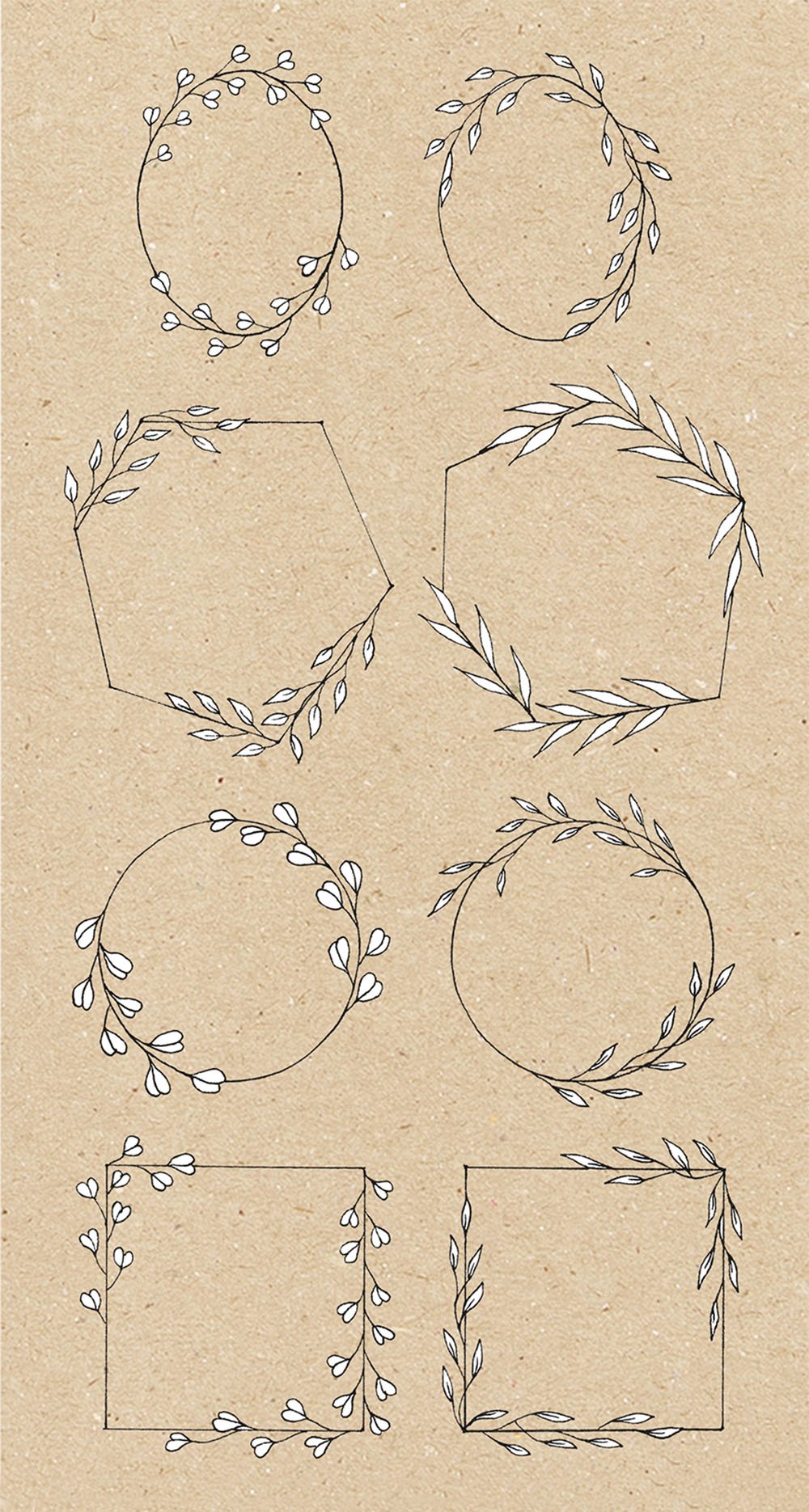 Hand Drawn Floral Frames in Outline Style