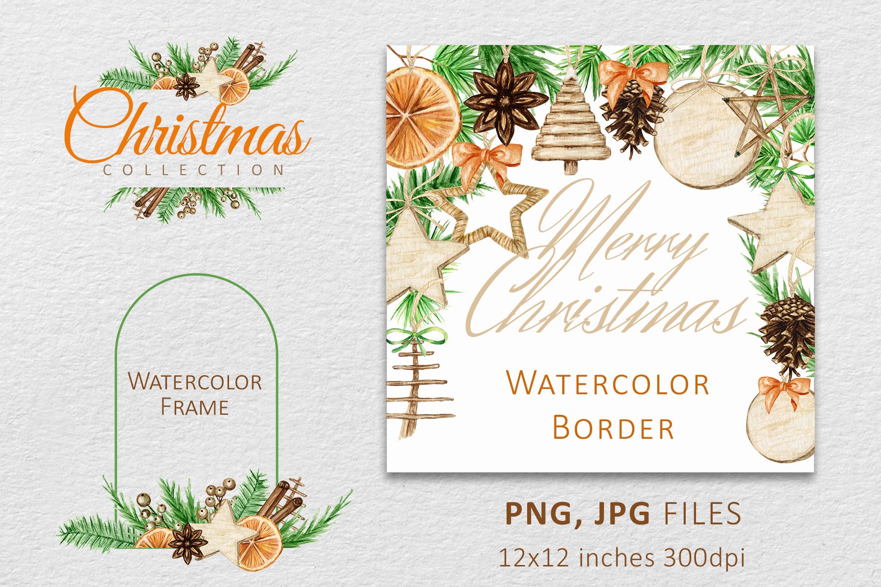 Watercolor Christmas border, Winter Greenery (1105473)