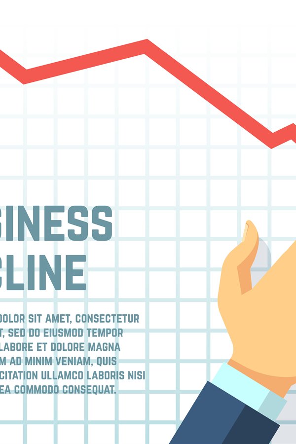 Businessmans hand drawing decrease graph. Profit decline and
