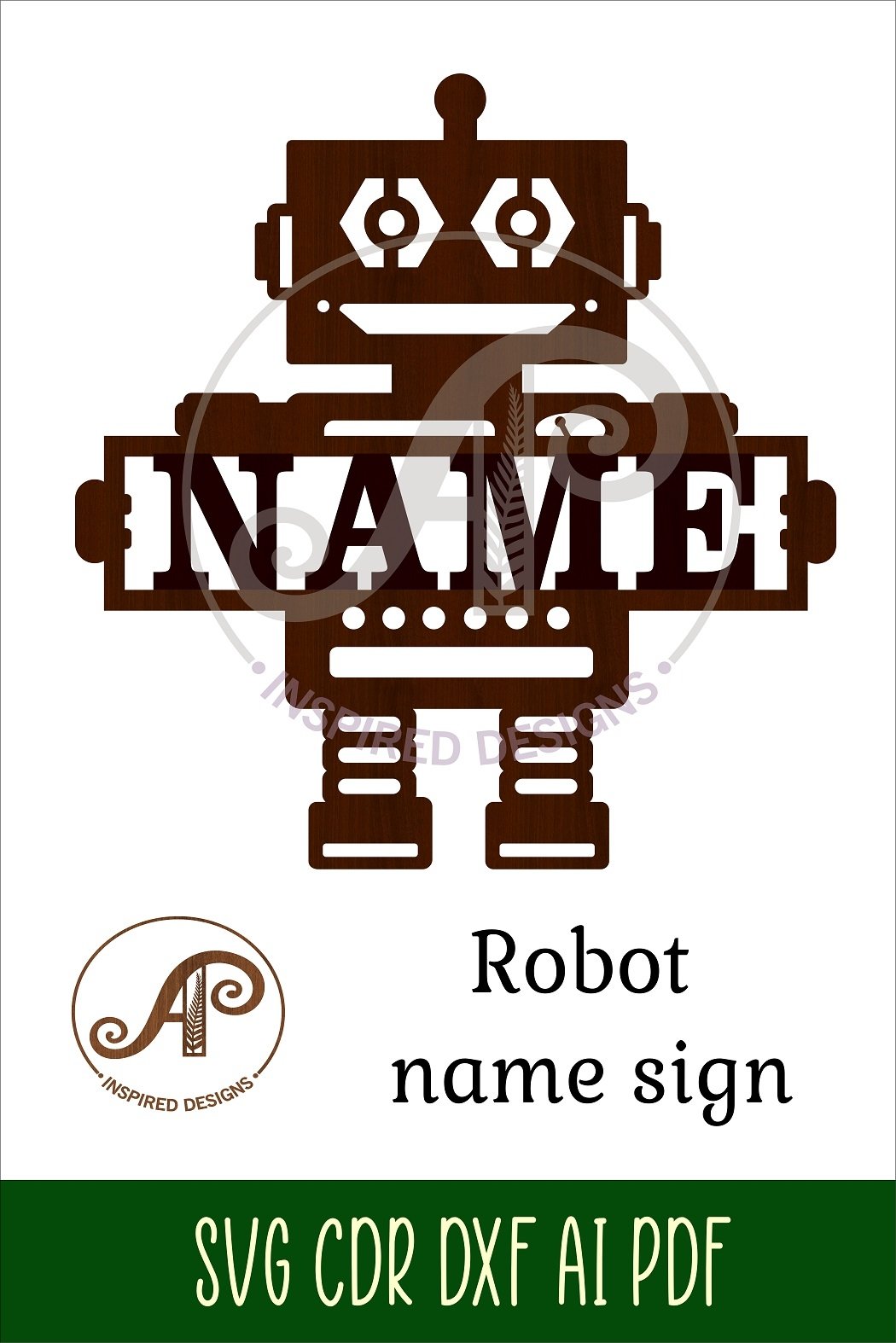 Robot theme Name sign svg laser cut template