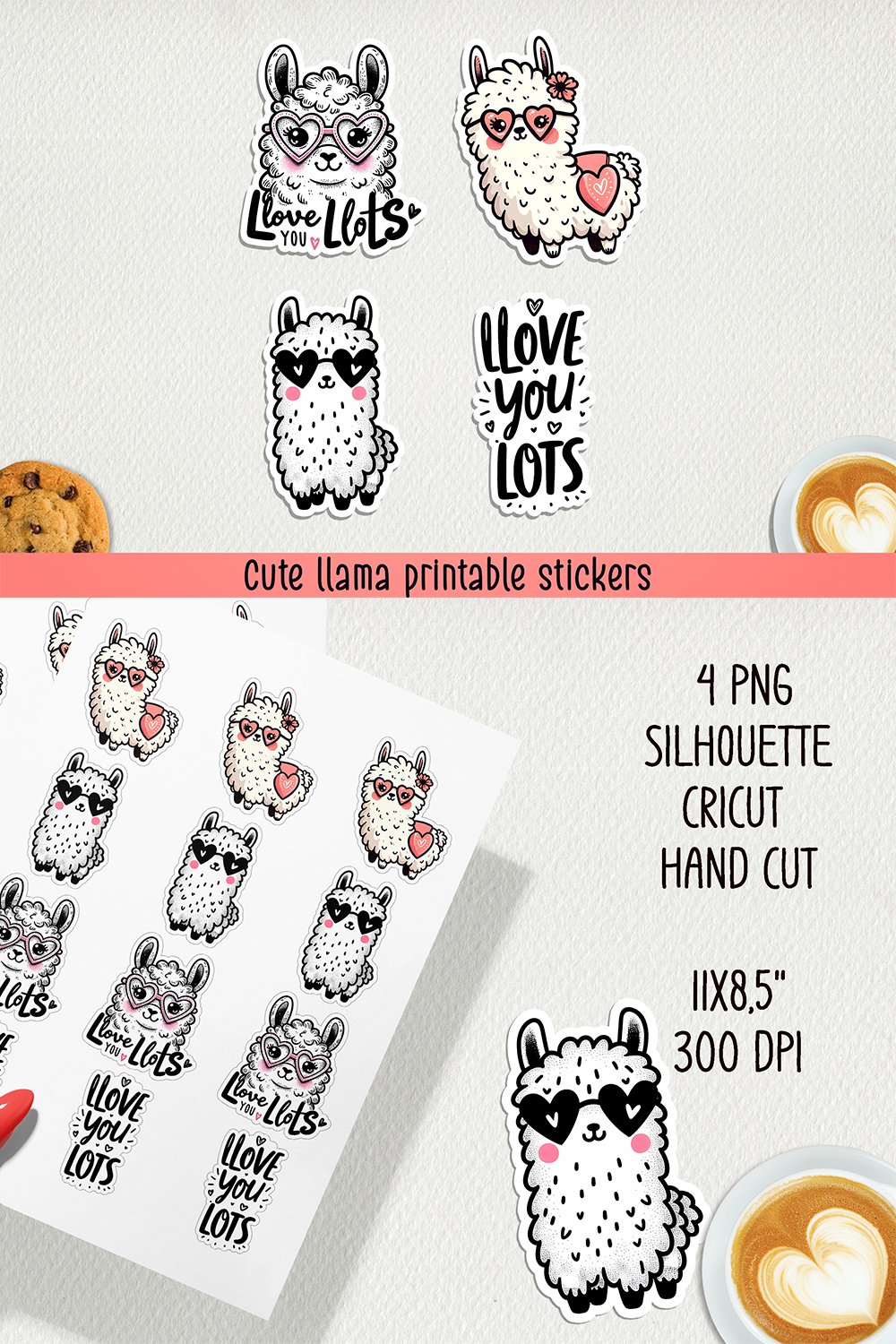 Cute llama printable stickers. PNG, JPG. (3341238)