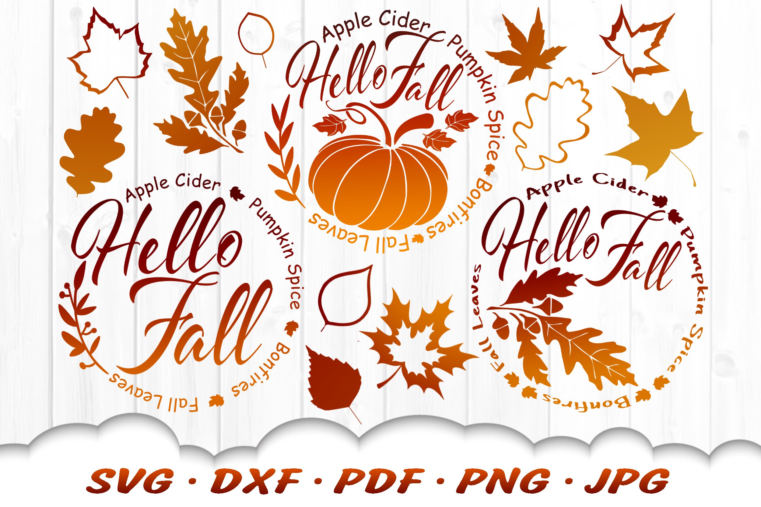 Hello Fall SVG Bundle | Fall Leaves SVG Cut Files