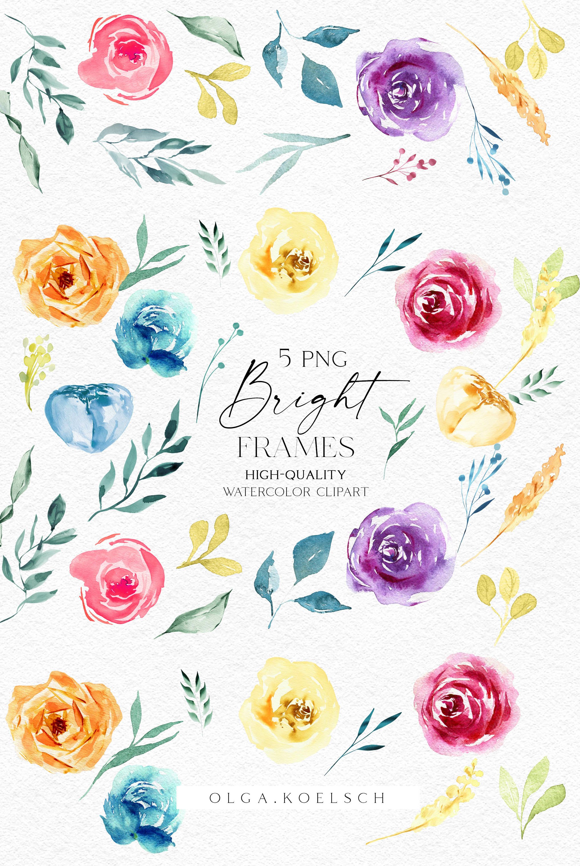 Bright flowers clipart, Watercolor roses floral png 129