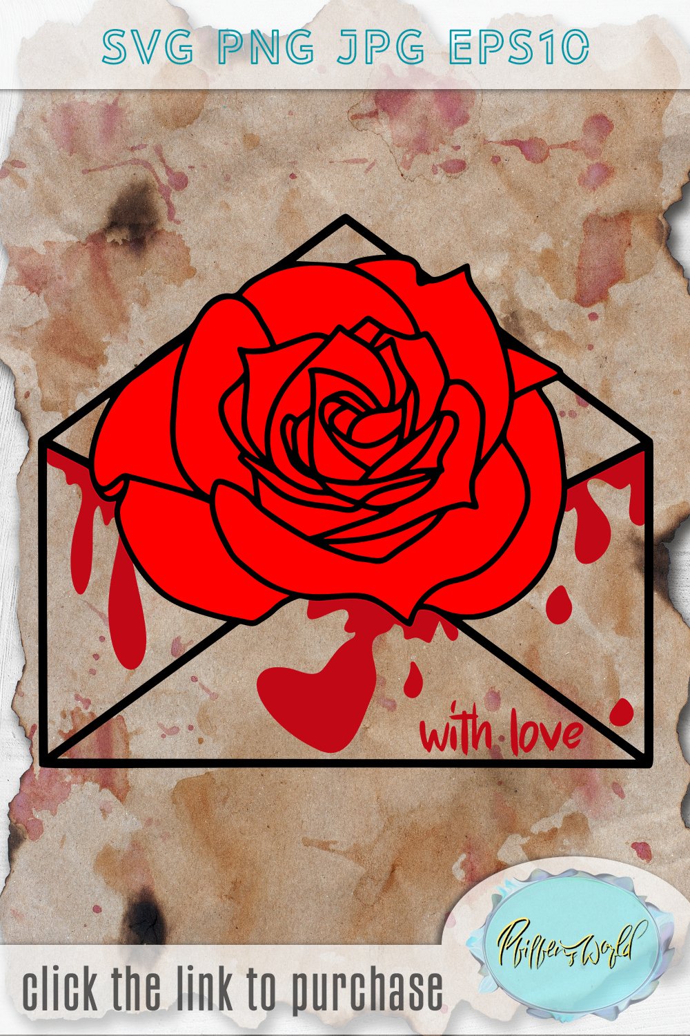 Bloody Envelope | Spooky design with Rose and text With Love