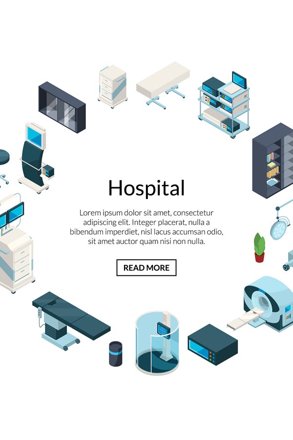 Vector isometric hospital icons in circle shape