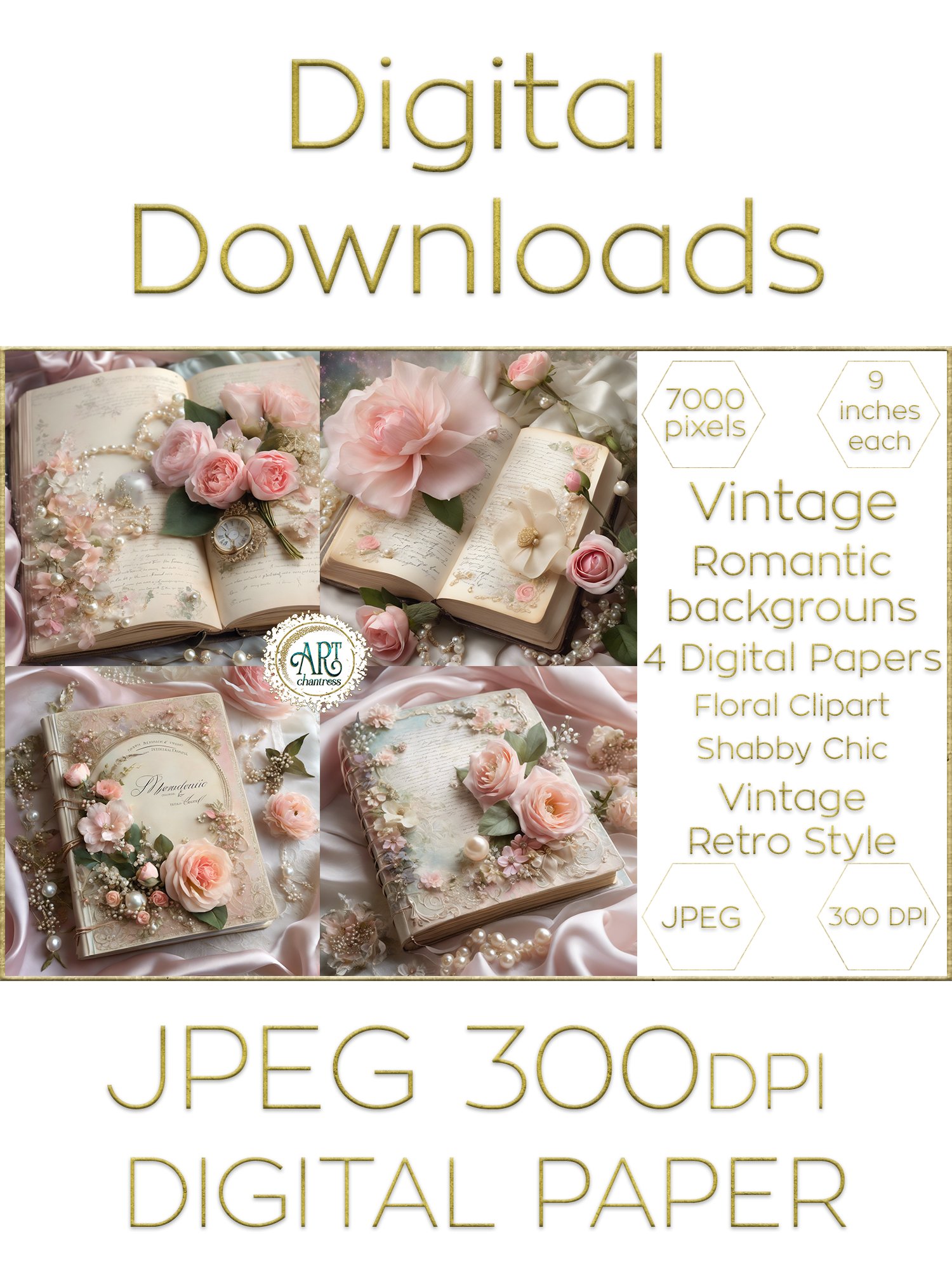 Vintage Floral Light Pink Old Romantic Retro Digital Papers