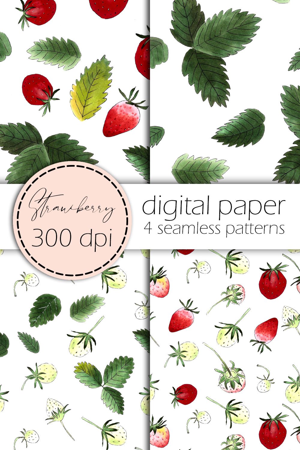 Strawberry digital paper. Seamless pattern (1657672)