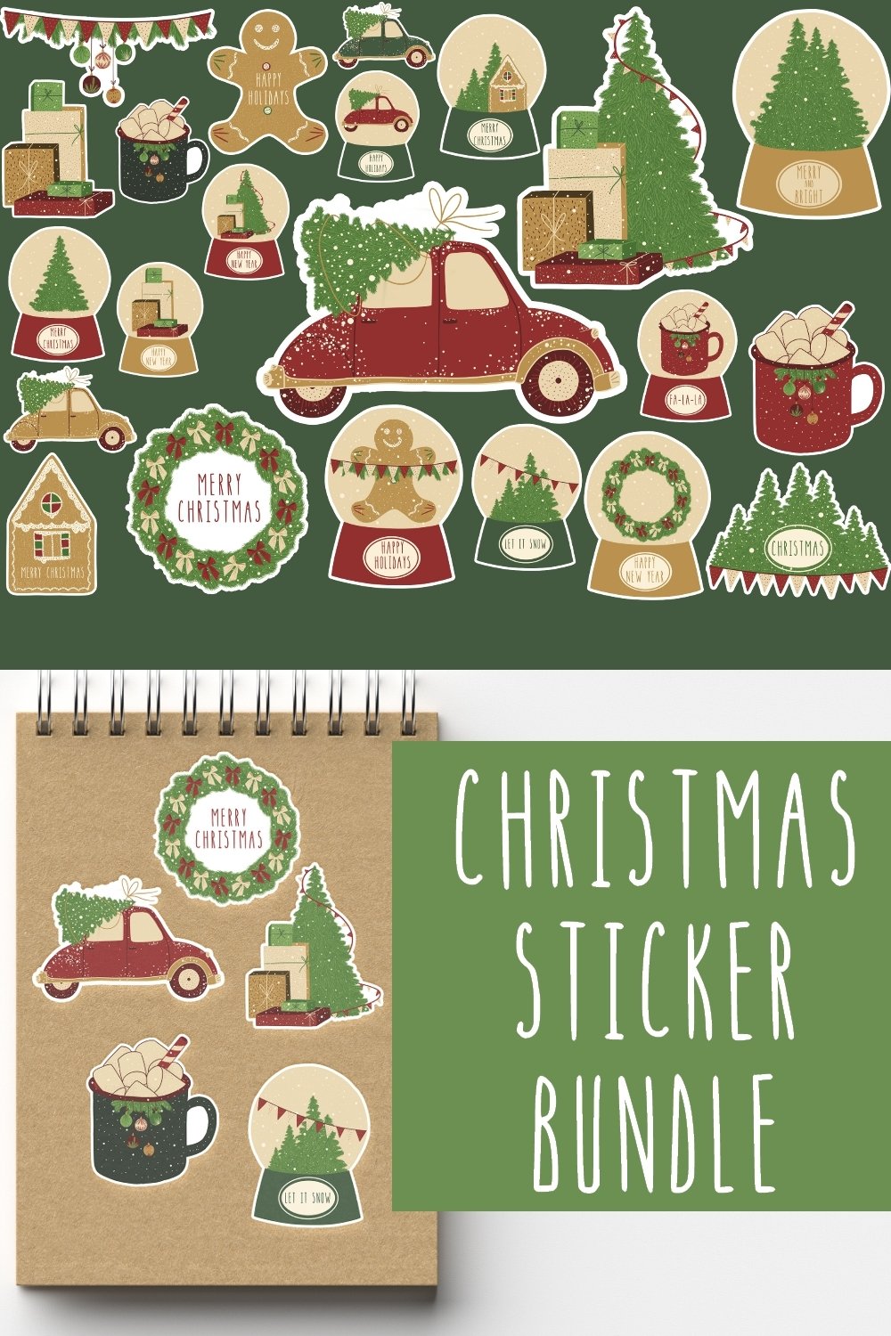 Christmas stickersbundle - 22 pngs- christmas wreath, cocoa