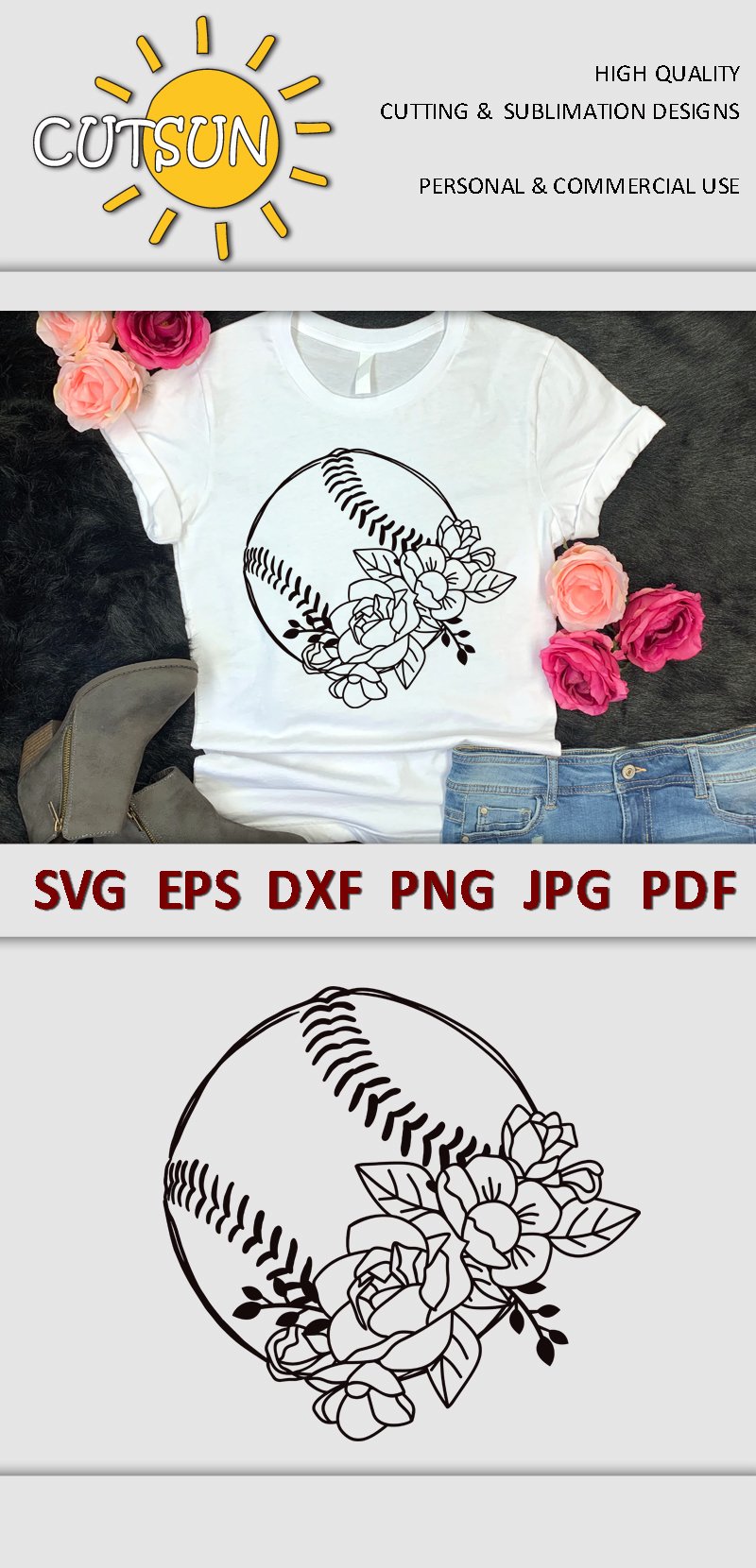 Baseball svg | Flower Baseball SVG | Floral Baseball SVG
