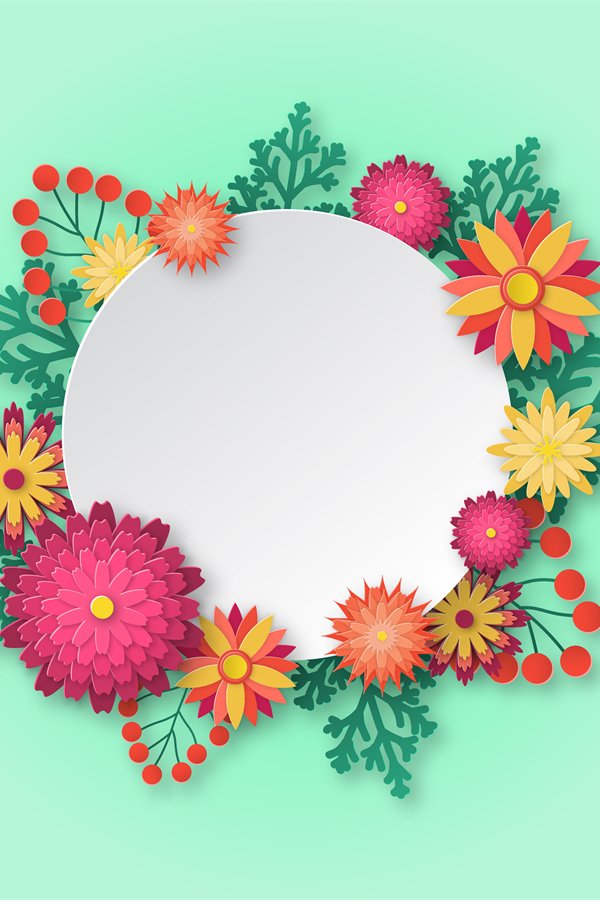 Womens day greeting card. Paper flowers origami bouquet comp