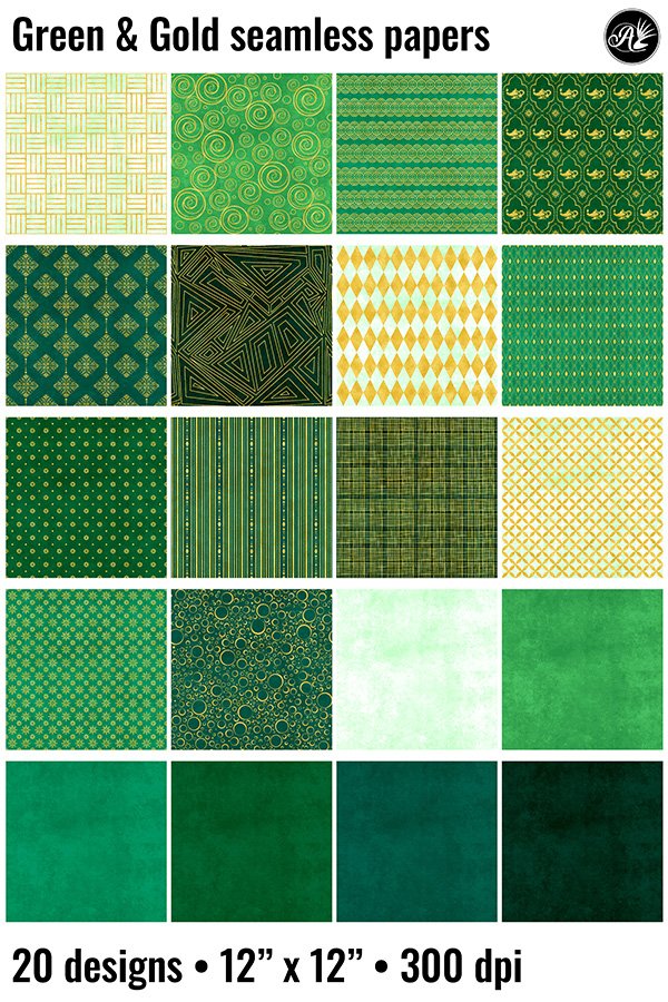 20 Green and Gold seamless digital papers