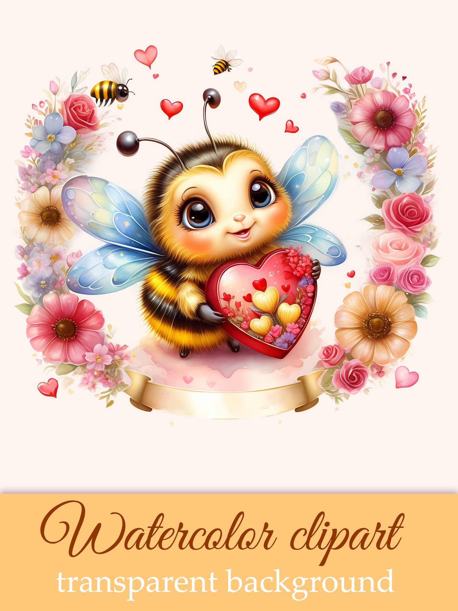 Watercolor Spring Bee Clipart, Bee watercolor painting, PNG,