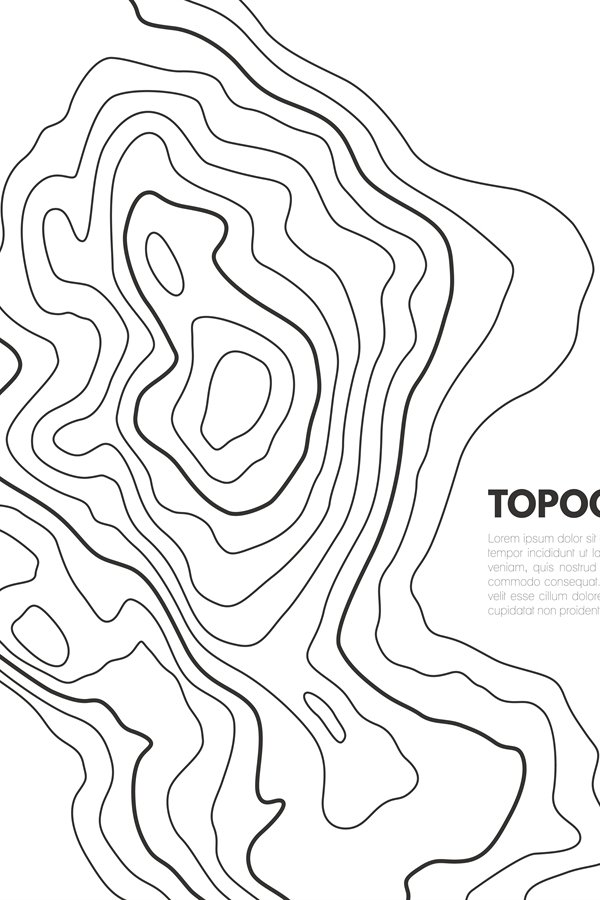 Contour line map. Topographical relief outline, cartography
