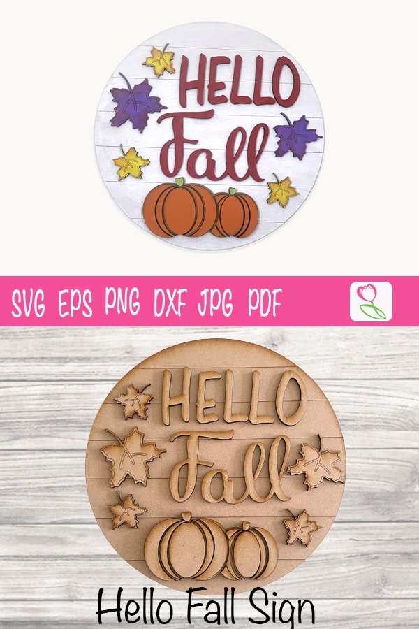 Fall Shiplap Glowforge Round Sign with pumpkins and leaves