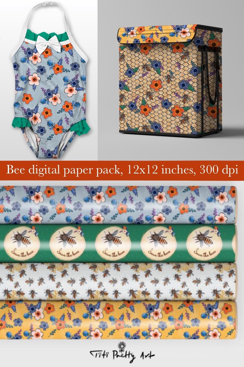 Honey Bee Seamless Patterns with Floral Background