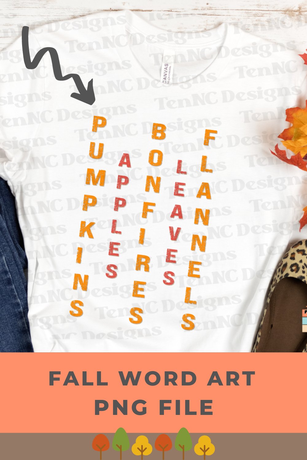 Fall Vertical Word Art PNG file