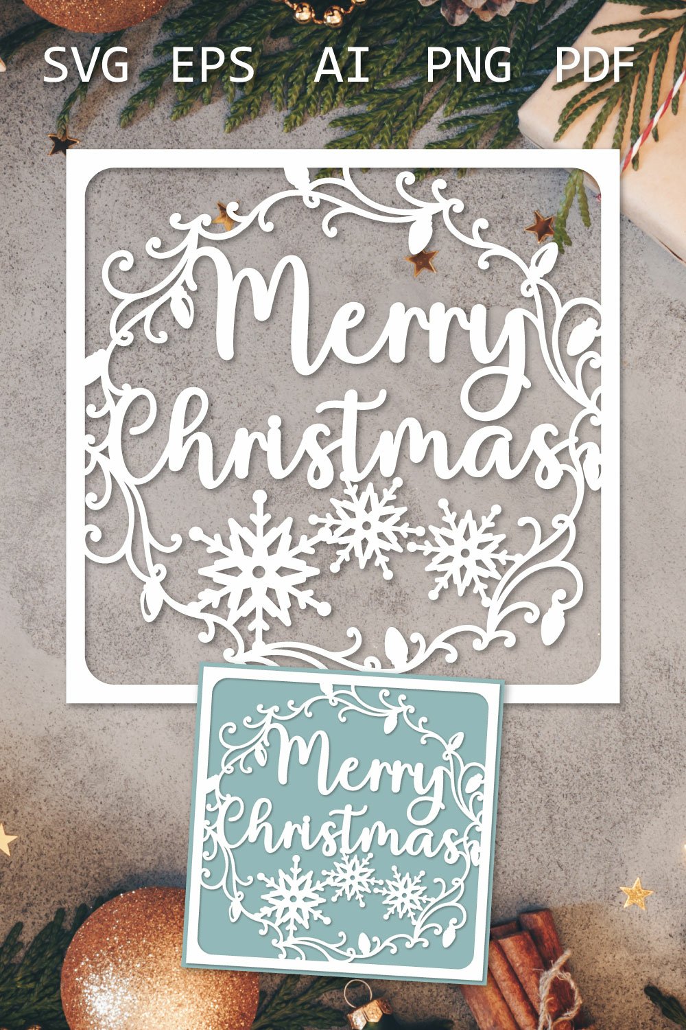 Christmas card, Merry Christmas paper cutting template SVG