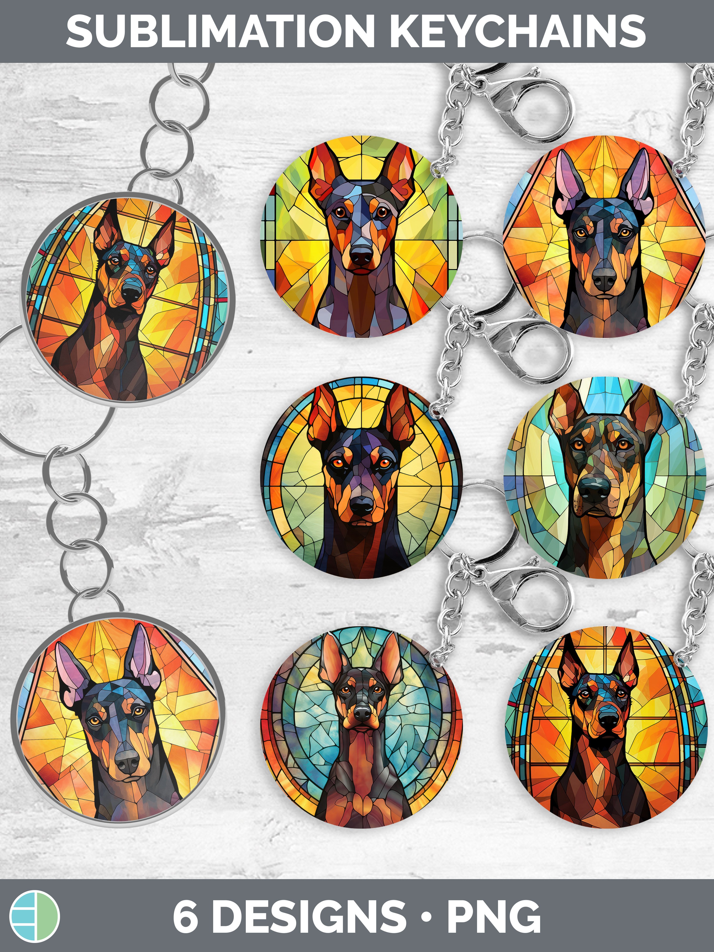 Stained Glass Doberman Pinscher Dog Keychain | Sublimation K