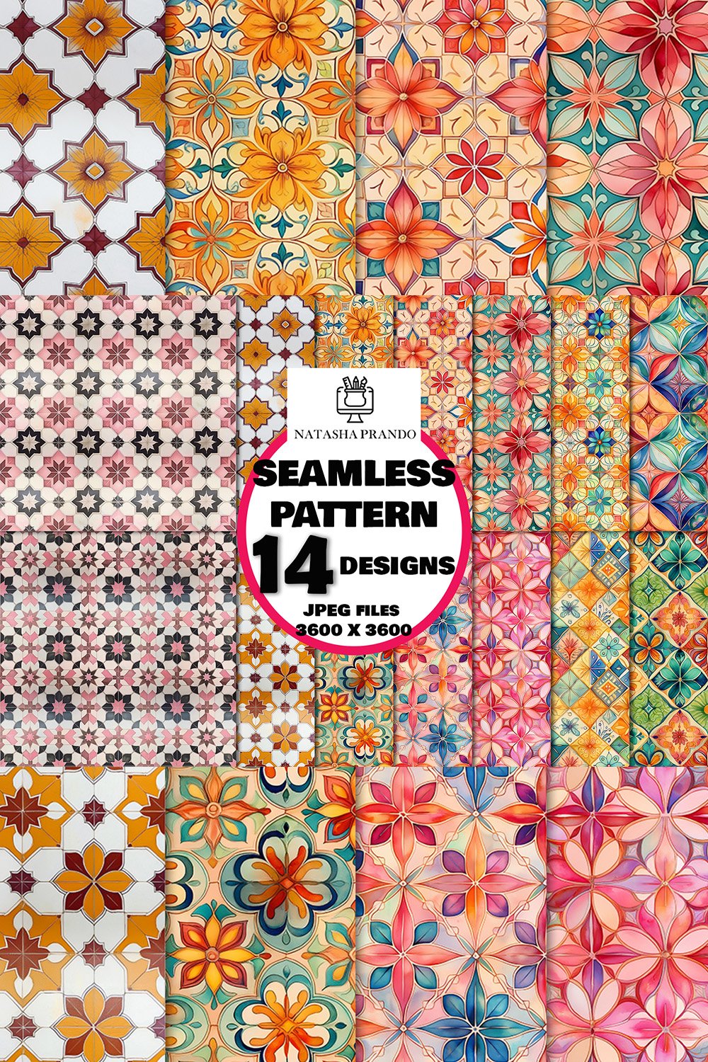 Seamless Orange and Pink Moroccan tiles pattern