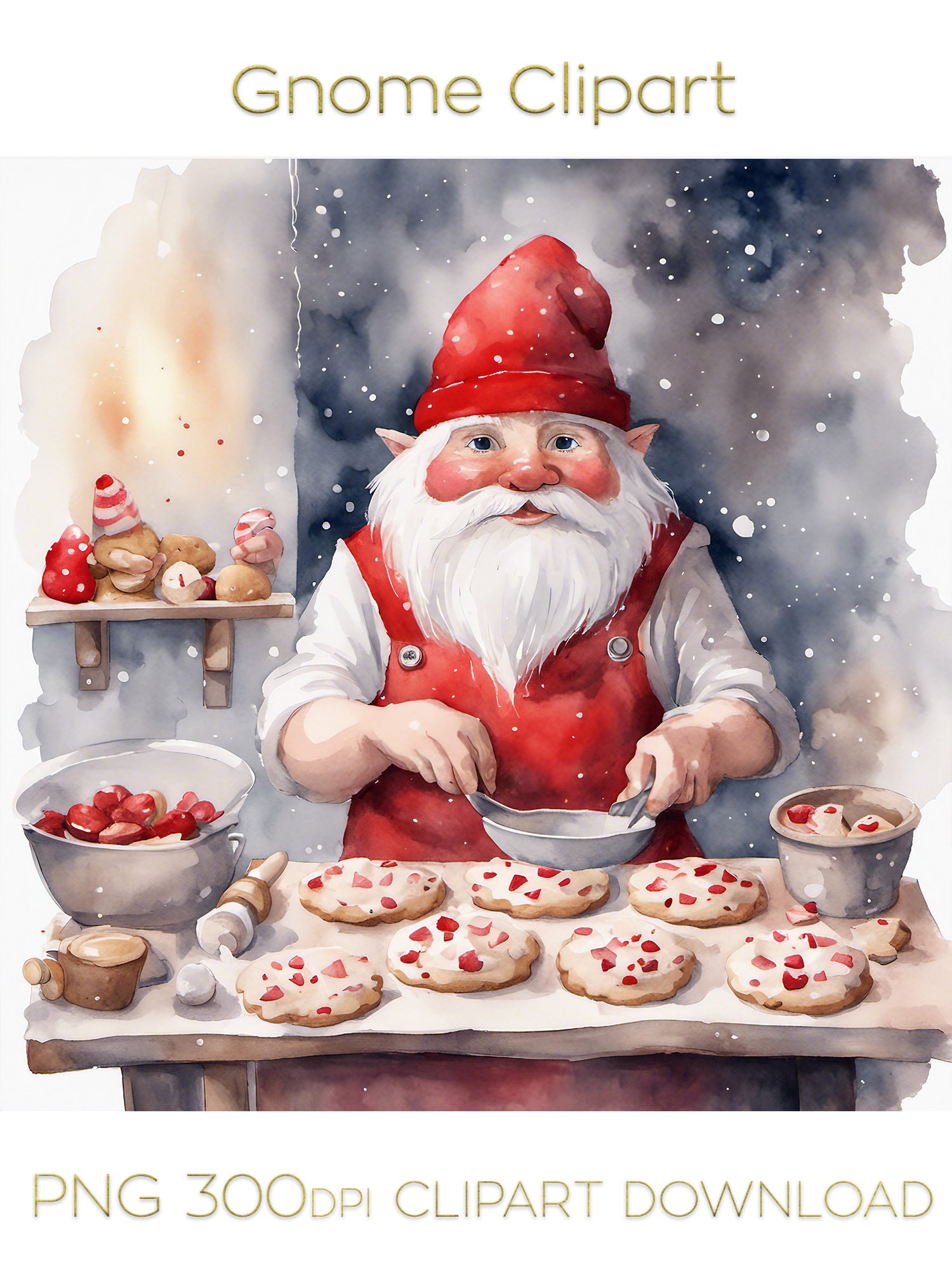 Gnome Clipart Watercolor Christmas gnomes PNG JPEG (2796961)