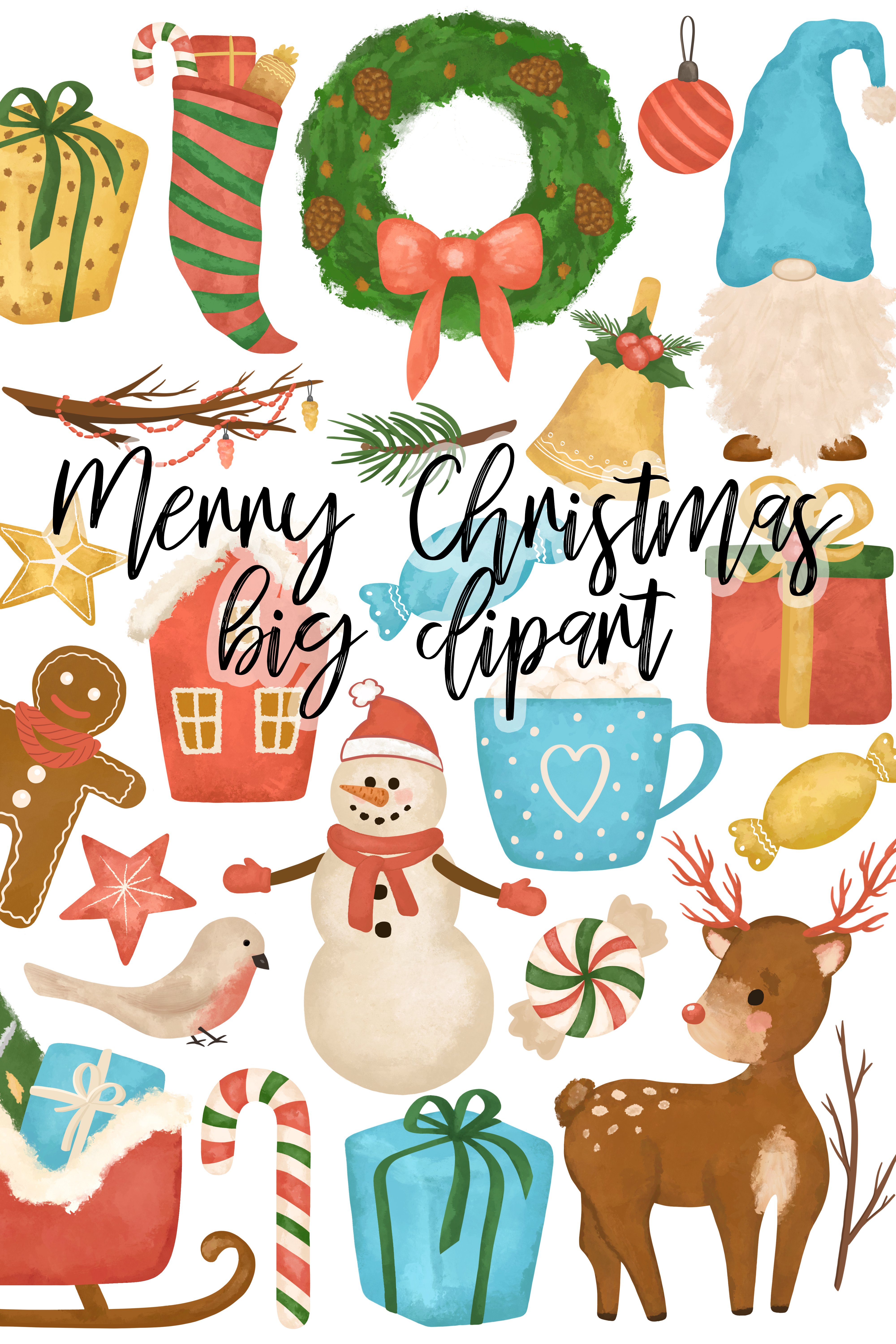 Funny Christmas clipart, Cartoon Christmas set, PNG