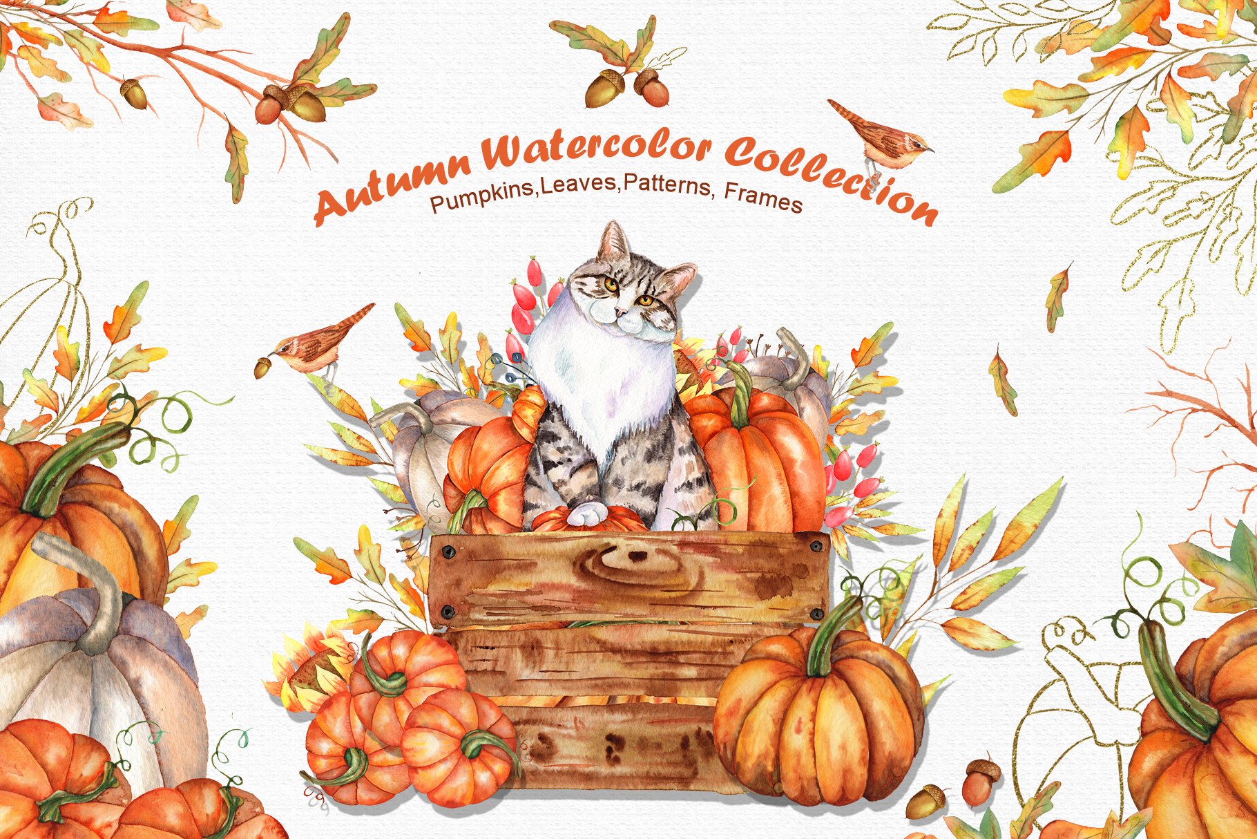 Watercolor Autumn Cat Collection (840237)