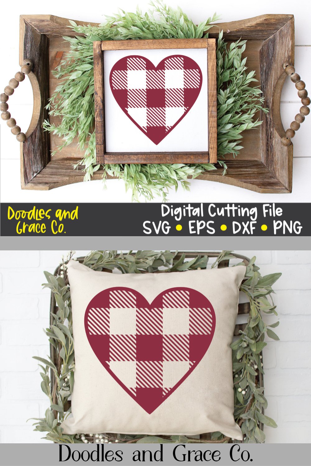 Buffalo Plaid Heart SVG - Heart SVG - DXF - EPS - PNG