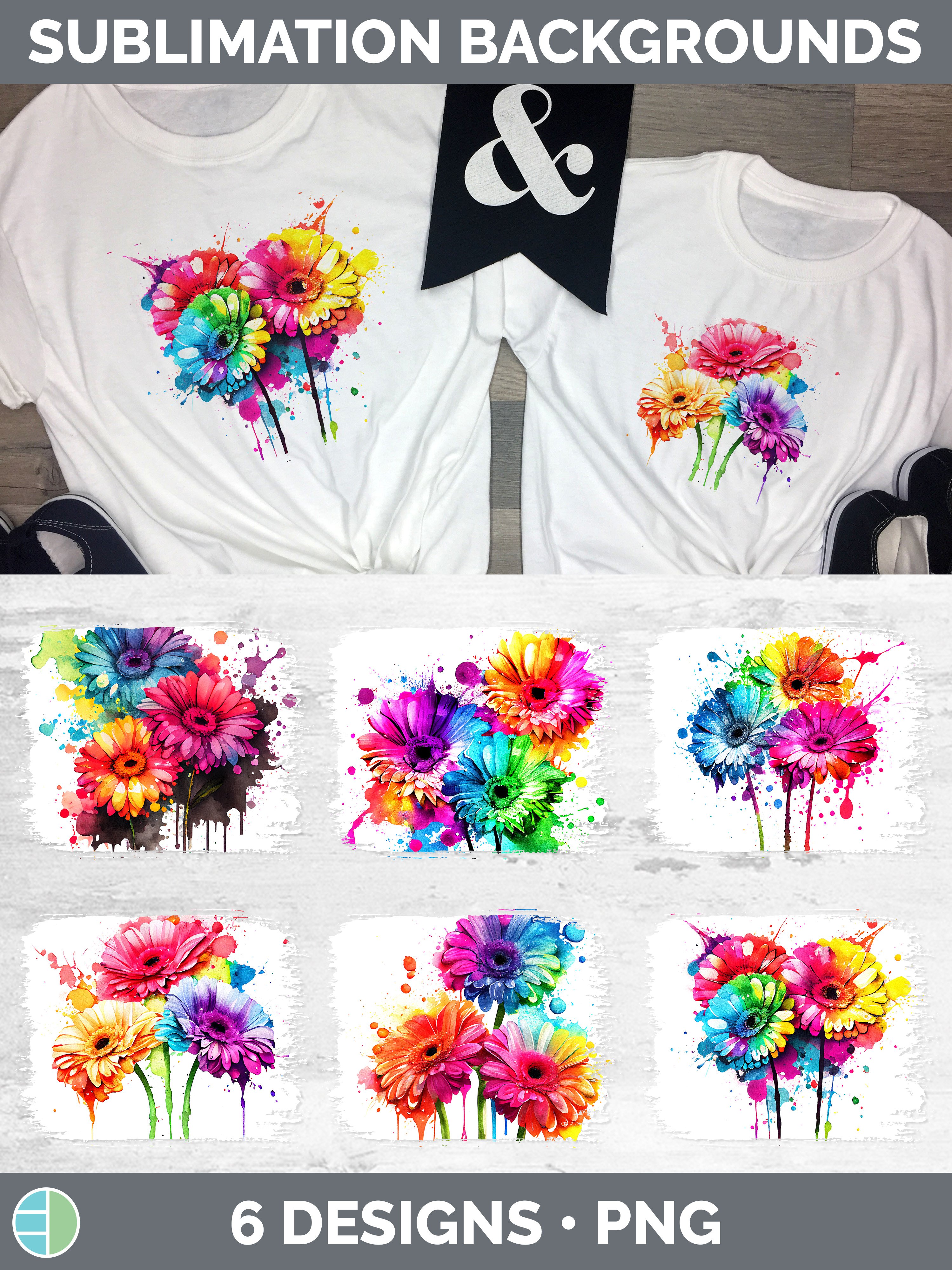 Rainbow Gerbera Daisy Flowers Distressed Background | Sublim