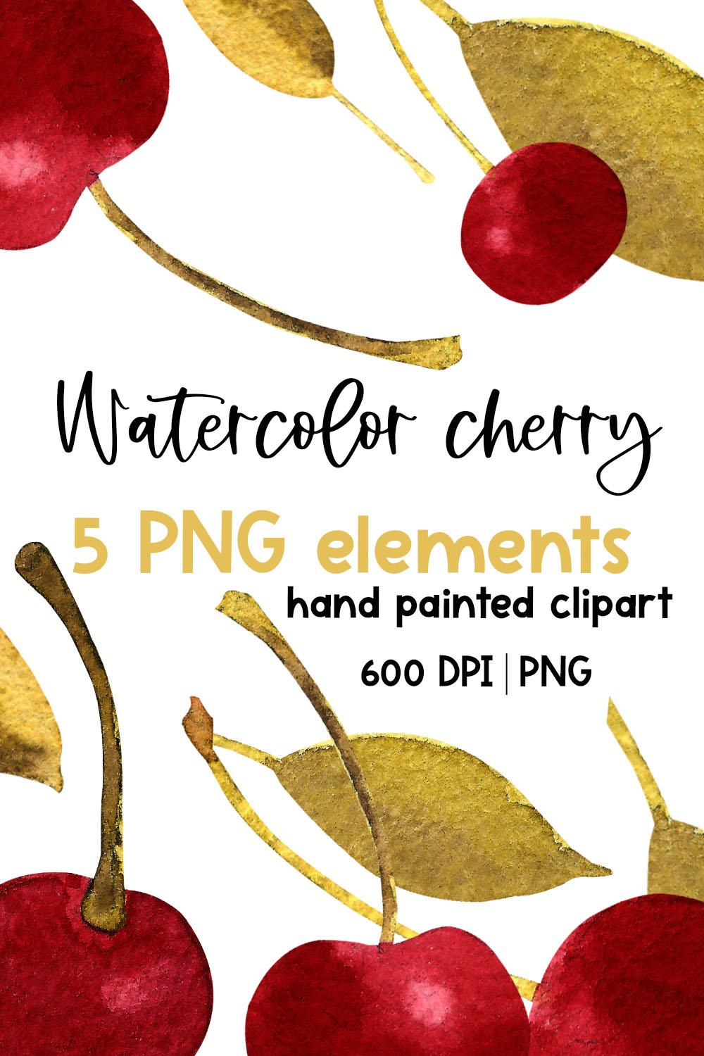 Watercolor cherry clipart. Summer berry PNG