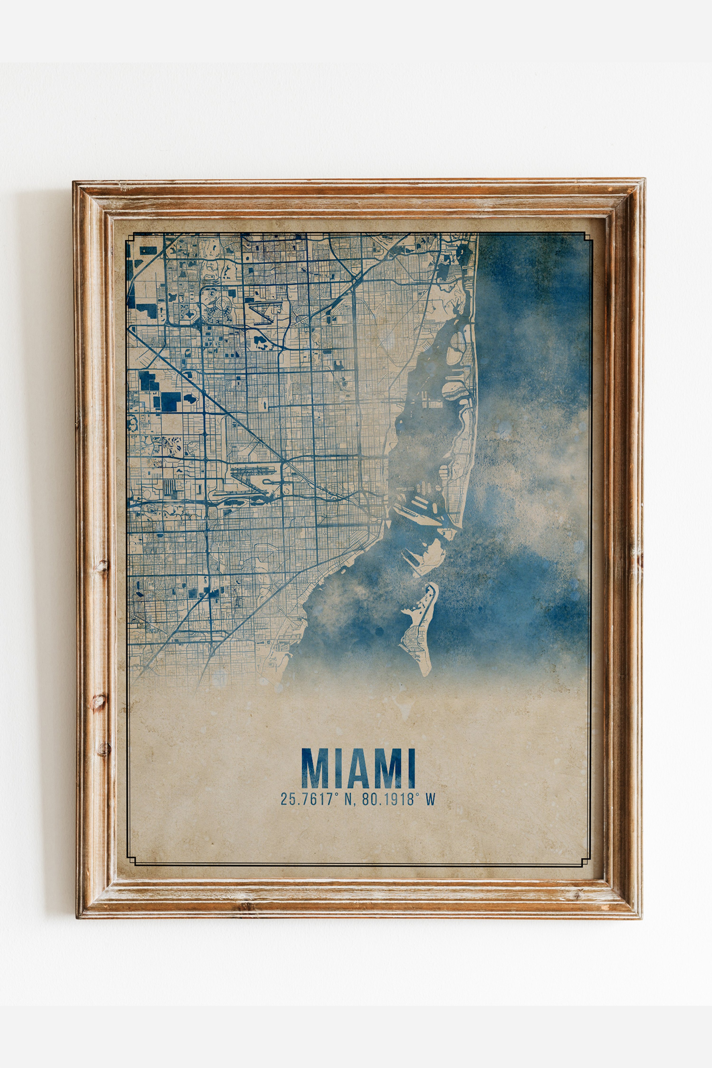 Miami Antique Watercolor City Map Poster (2061686)