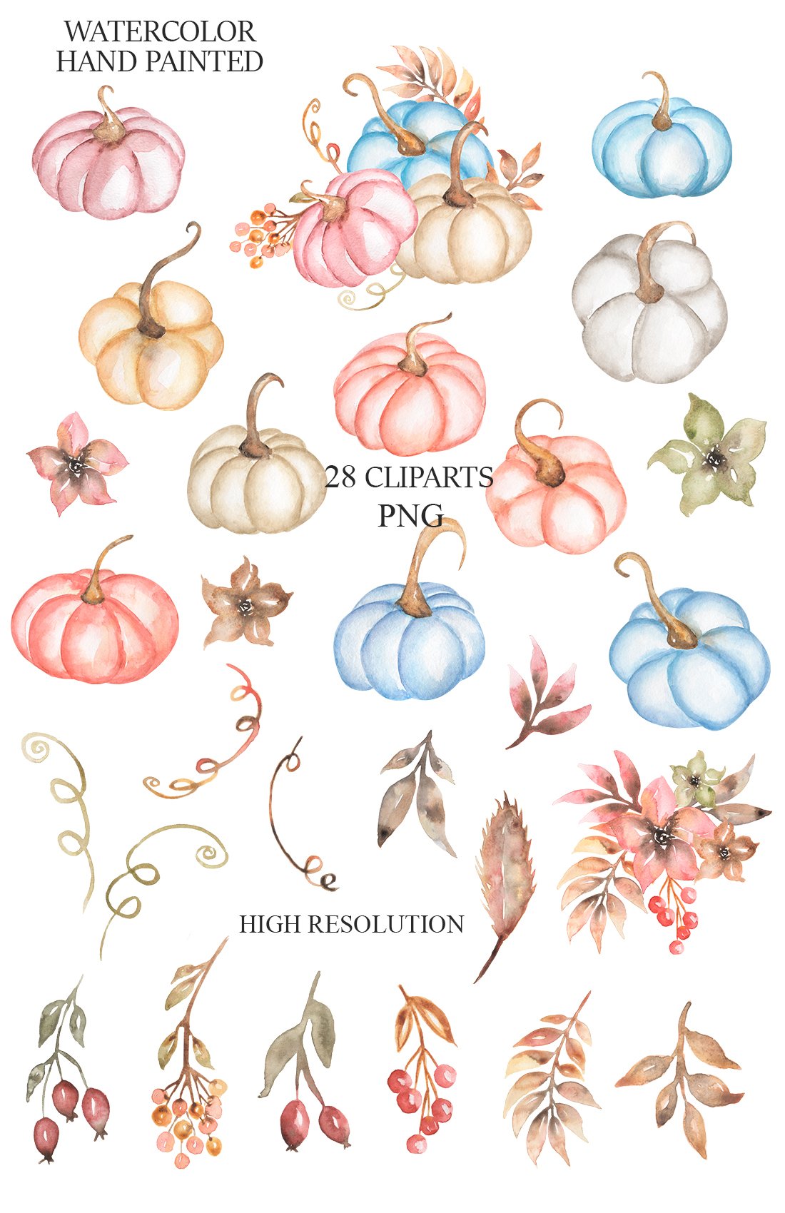 Watercolor Pumpkins Cliparts Set
