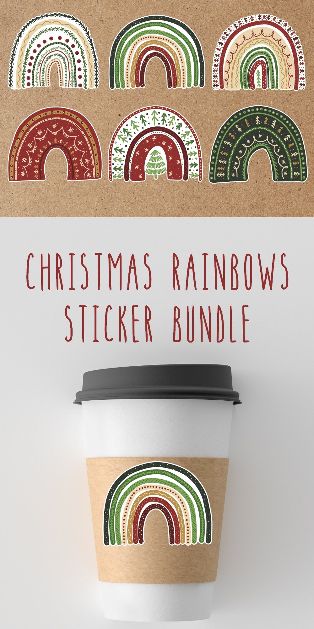 Christmas rainbows - cute festive sticker bundle with 6 png