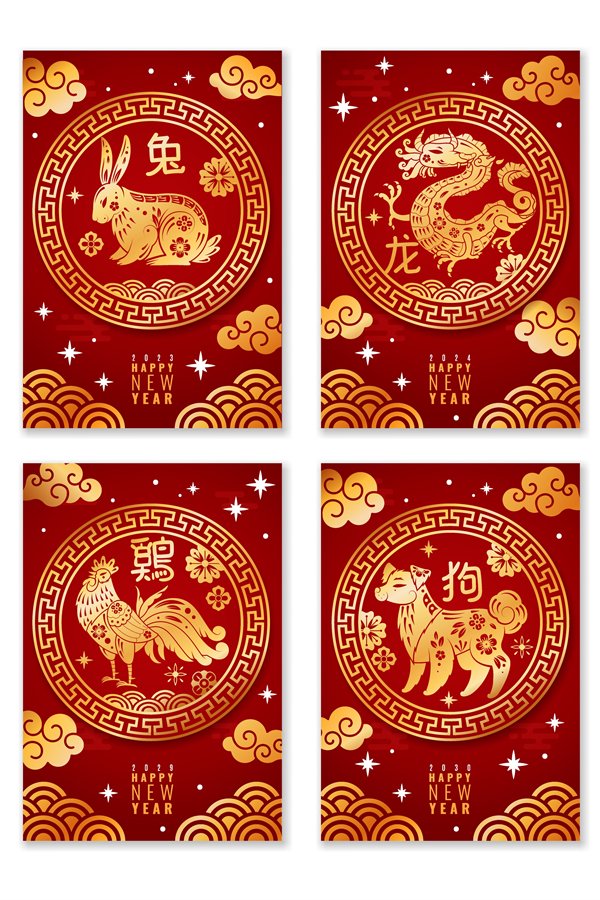 Chinese zodiac signs. Astrological year symbols, asian tradi
