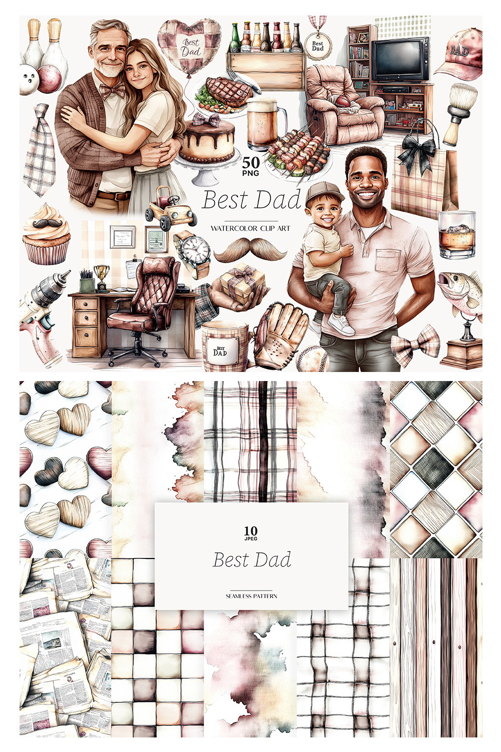 Fathers Day Digital Paper | Dad Seamless Patterns