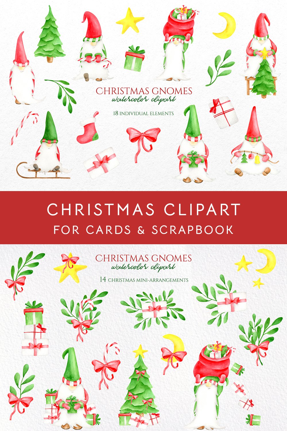 Watercolor Christmas Clipart. Christmas Gnomes PNG Set