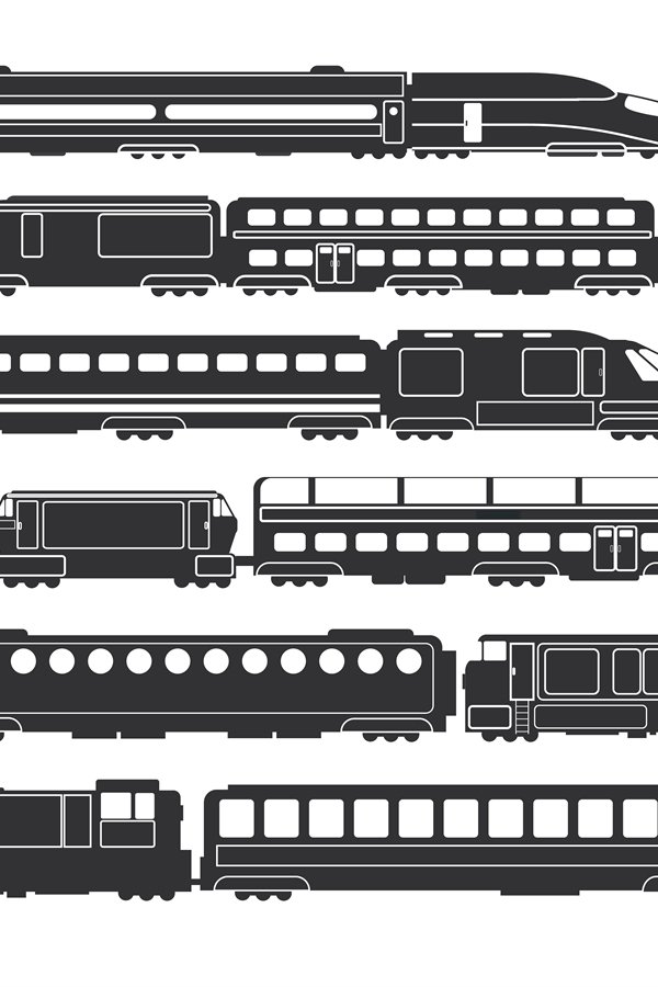 Trains and wagons black vector railway cargo and passenger t