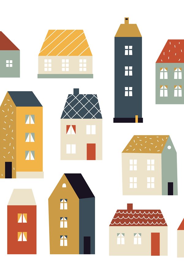 Cartoon houses. Various small cute houses, simple home facad