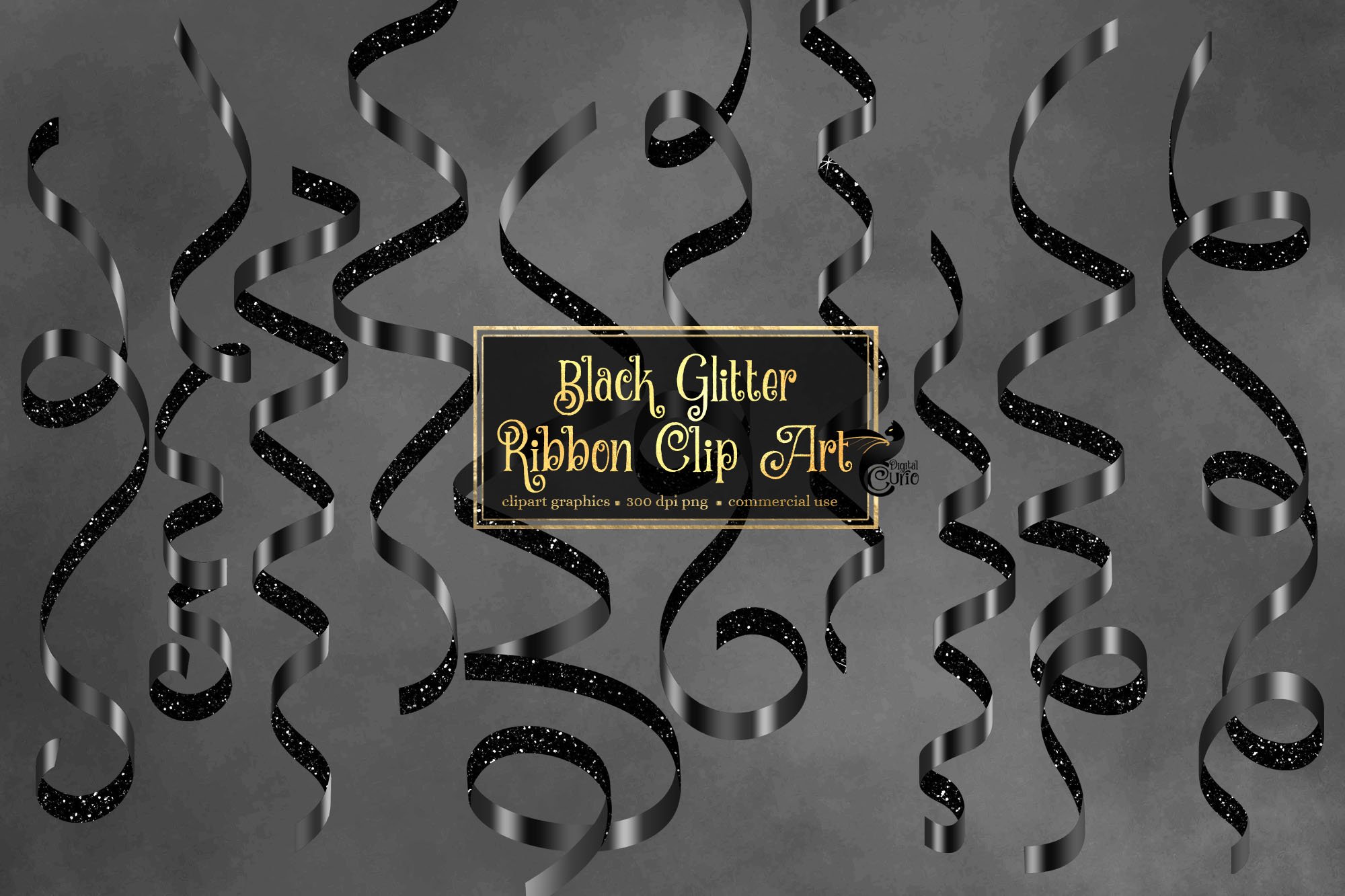 Black Glitter Ribbon Clipart