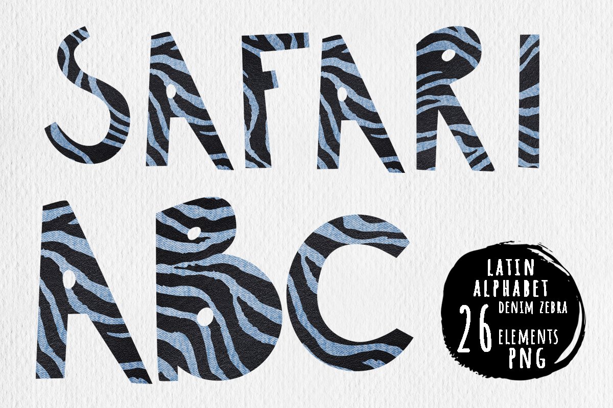 Latin denim- alphabet with zebra skin print
