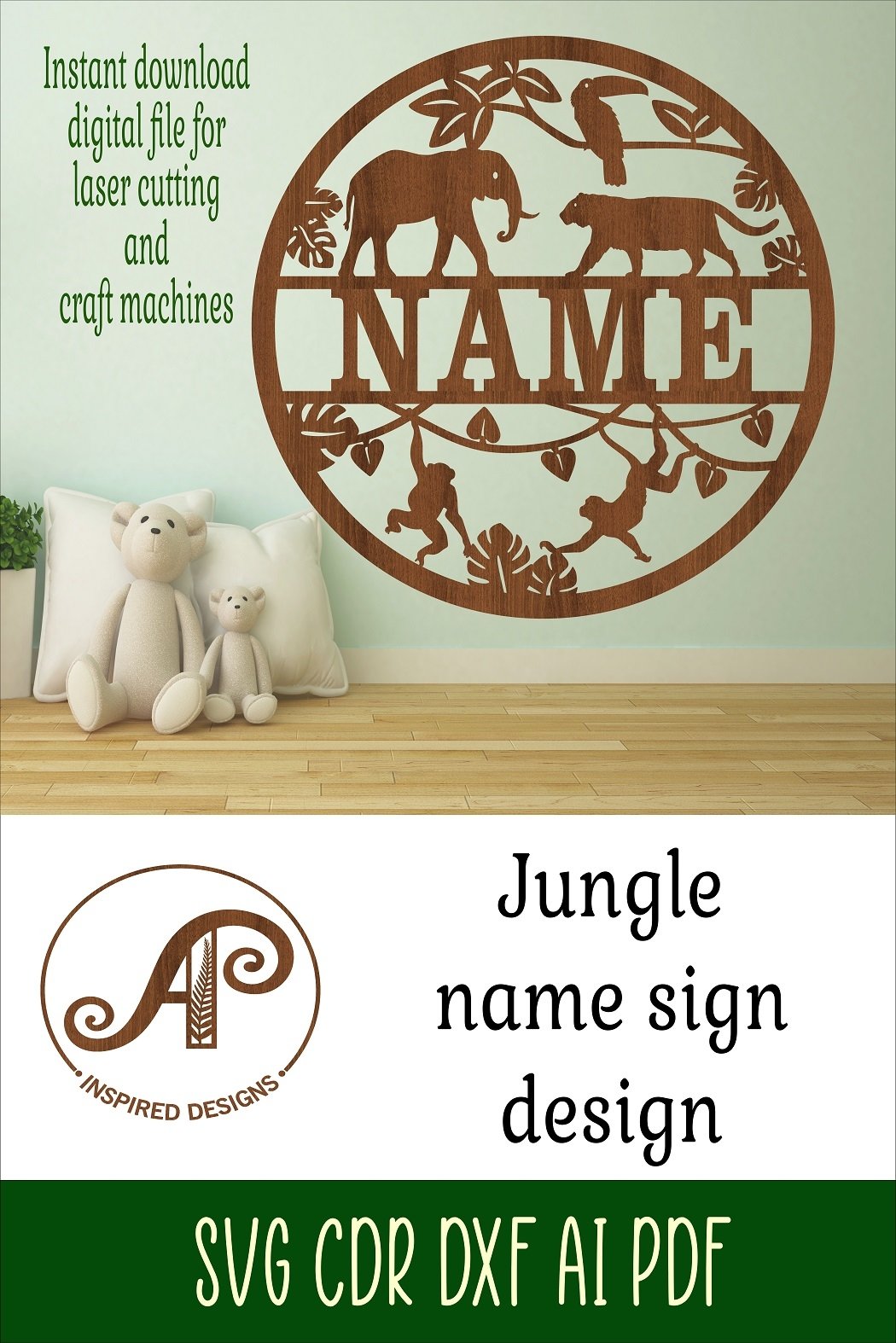 Jungle name sign svg laser cut template