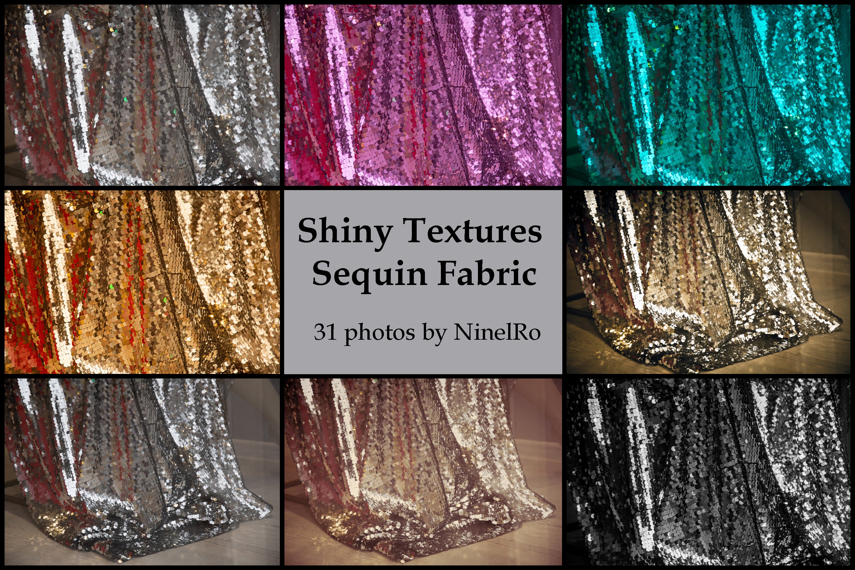 Shiny sequin fabric textures. Set of 31 photo backgrounds
