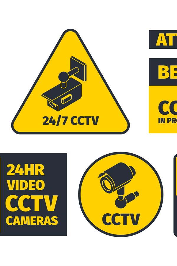 Cctv systems. Information badges safety anounce warning robb