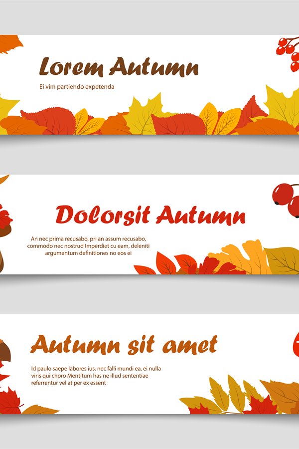 October banners. Autumn leaves horizontal banner set