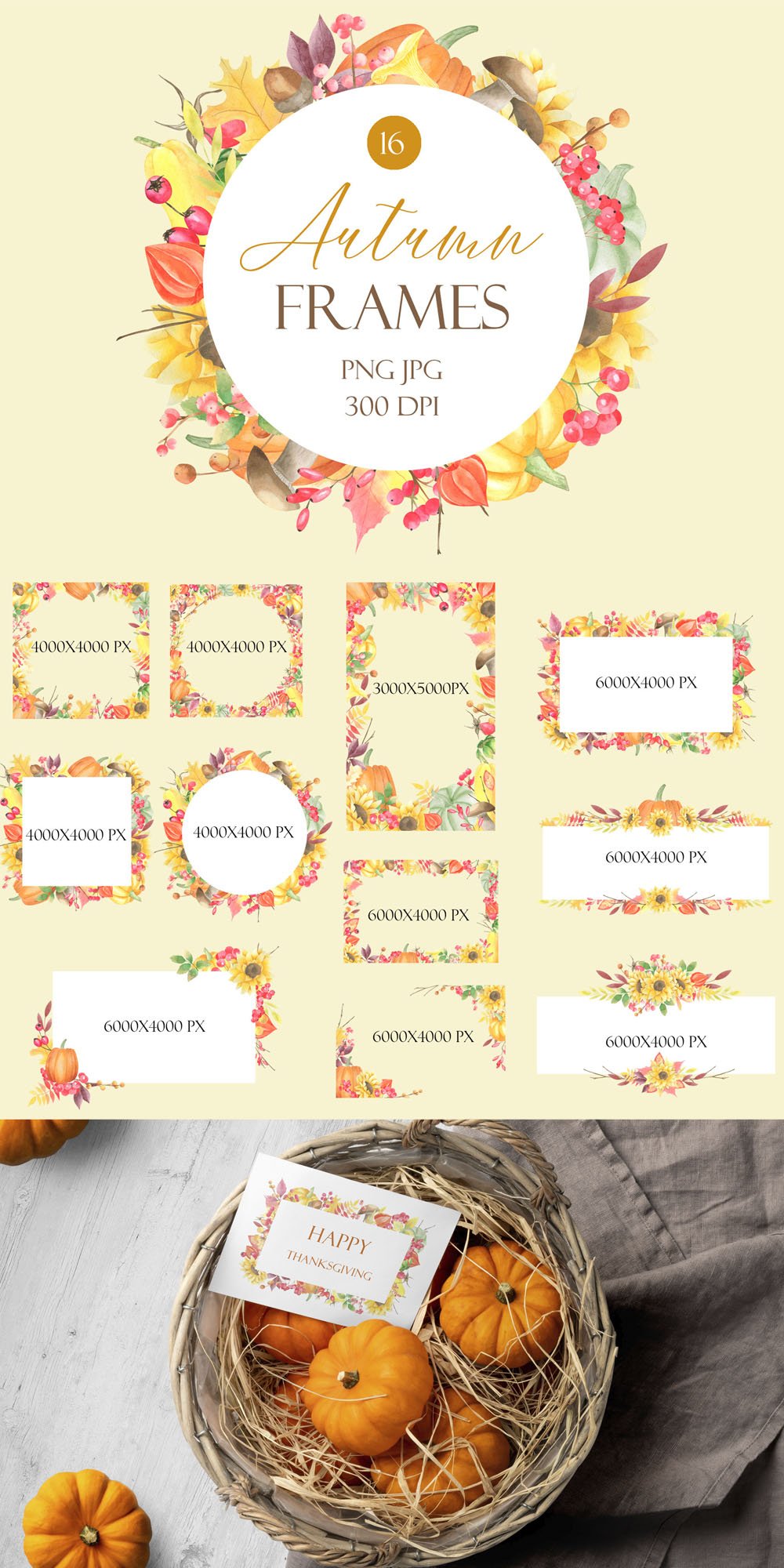 Watercolor autumn floral frames