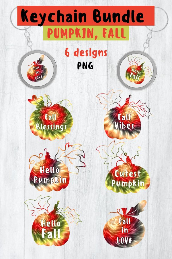 Keychain Bundle Sublimation, Tie Dye Pumpkin Background, Key