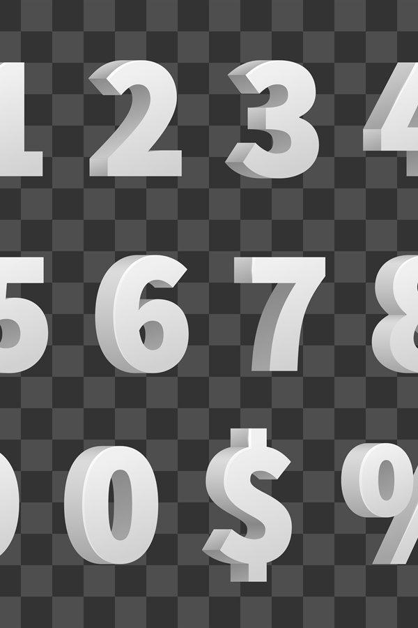Vector 3d numbers isolated on transparent background
