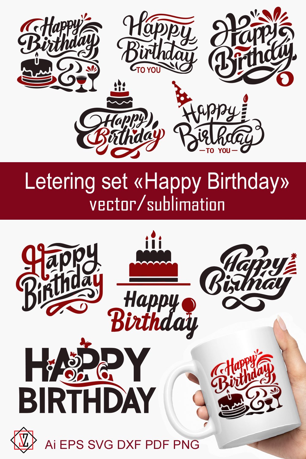 Set of inscriptions/lettering Happy Birthday